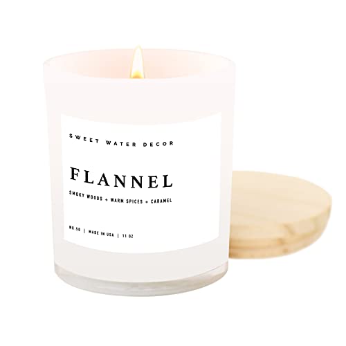 Sweet Water Decor Flannel Soy Candle | Vanilla Bean | Almond | Caramel | Coriander | Ginger | Bay Leaf | Clove Scented Candle for Home | 11oz White Jar Candle, 50+ Hour Burn Time, Made in the USA