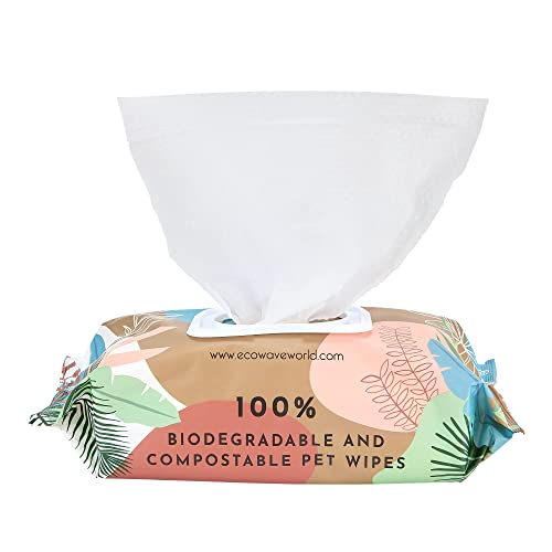 Eco Wave Pet Wipes, 100% Biodegradable & Compostable Dog & Cat Cleansing Wipes