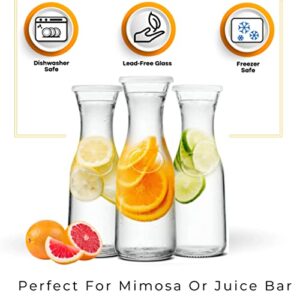 Xabono Glass Juice Bottles 3 Pack Juice Bottles 1 Liter (36 oz) Glass Milk Bottle with Lid for Mimosa Bar Juice Containers with Lids for Fridge 6 Lids Glass Carafe Clear Water Carafe