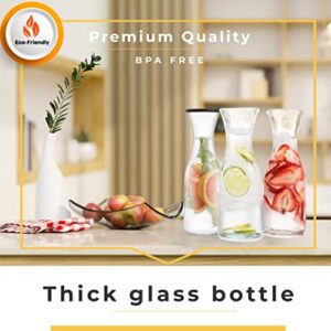 Xabono Glass Juice Bottles 3 Pack Juice Bottles 1 Liter (36 oz) Glass Milk Bottle with Lid for Mimosa Bar Juice Containers with Lids for Fridge 6 Lids Glass Carafe Clear Water Carafe