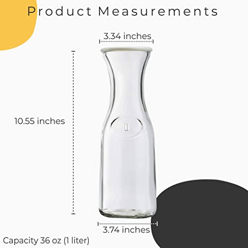 Xabono Glass Juice Bottles 3 Pack Juice Bottles 1 Liter (36 oz) Glass Milk Bottle with Lid for Mimosa Bar Juice Containers with Lids for Fridge 6 Lids Glass Carafe Clear Water Carafe