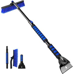 auccutro 44'' snow brush ice scraper for car windshield, extendable snow removal tool car brush with comfortable foam grip and sturdy aluminum handle for car, truck, suv