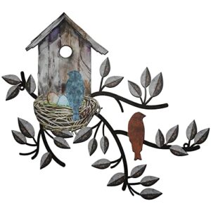 peryiter birds wall decor metal bird decor for wall outdoor bird wall art hanging metal tree with birdhouse for living room metal tree leaf wall decor for indoor outdoor garden (brown)