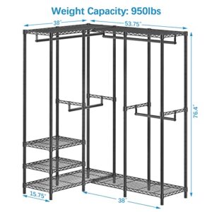 VIPEK L40 L Shaped Garment Rack Heavy Duty Clothes Rack for Hanging Clothes, Freestanding Closet Wardrobe Rack Metal Clothing Rack for Corner, 53.75" L x 38" W x 76.4" H, Load Capacity 950 LBS, Black