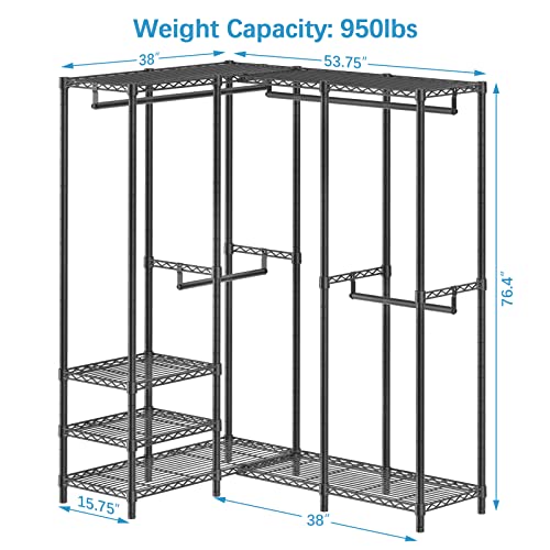 VIPEK L40 L Shaped Garment Rack Heavy Duty Clothes Rack for Hanging Clothes, Freestanding Closet Wardrobe Rack Metal Clothing Rack for Corner, 53.75" L x 38" W x 76.4" H, Load Capacity 950 LBS, Black