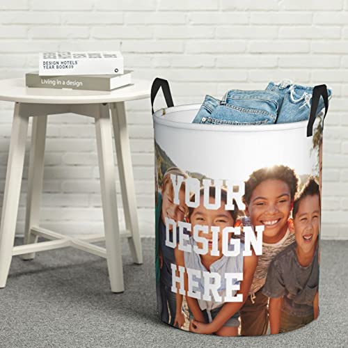 Personalized Hampers Custom Laundry Basket with Name, Customized Dirty Clothes Hamper with Photo/Text for Boys Girls Women Men, Collapsible Storage Basket with Handle for Bedroom, Large 19.6" x 15.7"