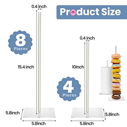 12 Pack Acrylic Donut Stands Clear Donut Holder 15.4 Inch and 10 Inch Donuts Display Stand Removable Donut Tower Stand Bagels Wall Display Stand Holder for Birthday, Wedding, Baby Shower Party