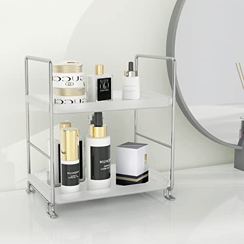 2 Tier Bathroom Organizer Countertop,Kitchen Spice Rack or Makeup Shelf Vanity Perfume Skin Care Organizer and Storage Bedroom Storage Tray (Silver & Translucent)