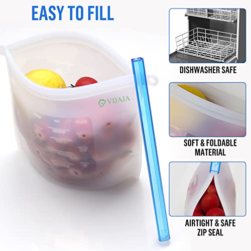 Reusable Silicone Food Storage Bags, Leakproof, Airtight, Zipper Freezer Bags for Food. Fruit, Veggie, Sandwich, Snack Storage Bags. Travel Picnic Lunch (3L+3M)