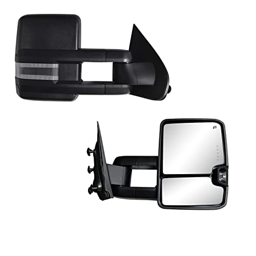 AERDM New Pair Towing Mirrors fit 2014-2018 for Chevy Silverado/for GMC Sierra 1500 2015-2018 for Chevy Silverado/for GMC Sierra 2500 3500 View Mirrors Heated Black with Turn Signals, Clearance Lamp