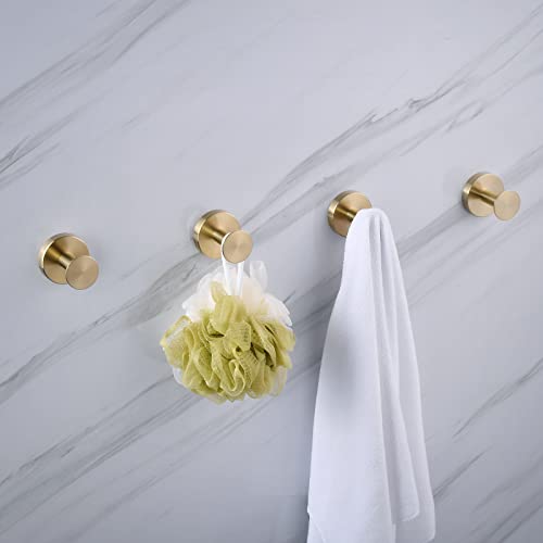 Gudetap Bathroom Towel Hook 4Pack Brushed Gold Towel Hooks Coat Hook SUS 304 Stainless Steel Wall Mount Storage Hook Robe Clothes Hook for Bathroom Kitchen Modern Hotel Style GTA0629BG