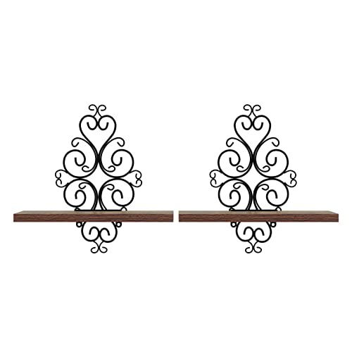 MEBRUDY Small Floating Shelves Set of 2 with Unique Victorian Style, Rustic Wooden Plant Wall Shelf for Bedroom, Living Room, Candle Sconce.