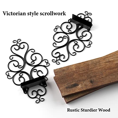 MEBRUDY Small Floating Shelves Set of 2 with Unique Victorian Style, Rustic Wooden Plant Wall Shelf for Bedroom, Living Room, Candle Sconce.