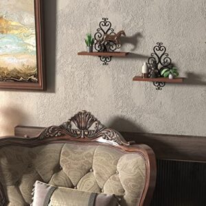 MEBRUDY Small Floating Shelves Set of 2 with Unique Victorian Style, Rustic Wooden Plant Wall Shelf for Bedroom, Living Room, Candle Sconce.