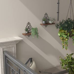 MEBRUDY Small Floating Shelves Set of 2 with Unique Victorian Style, Rustic Wooden Plant Wall Shelf for Bedroom, Living Room, Candle Sconce.