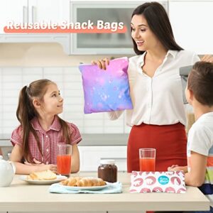 12 Pcs Reusable Snack Bags with Zipper Cute Sandwich Bags for Kids Safety Washable Reusable Pouches Double Layer Leakproof Food Storage Pouch, 2 Sizes