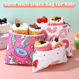 12 Pcs Reusable Snack Bags with Zipper Cute Sandwich Bags for Kids Safety Washable Reusable Pouches Double Layer Leakproof Food Storage Pouch, 2 Sizes