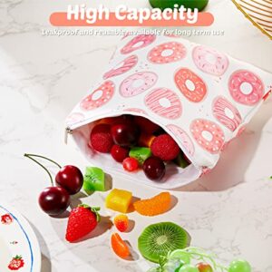 12 Pcs Reusable Snack Bags with Zipper Cute Sandwich Bags for Kids Safety Washable Reusable Pouches Double Layer Leakproof Food Storage Pouch, 2 Sizes