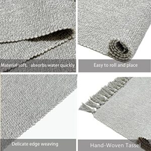 JE JOUE Boho Bathroom Rug 2'x3' Grey，Hand Woven Tassel Solid Color Area Rug, Washable Bedroom Runner mat for Laundry Kitchen Outdoor Bathroom Dorm entryway