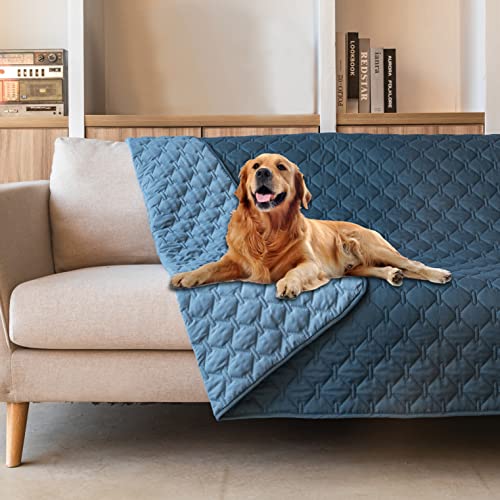 gogobunny 100% Double-Faced Waterproof Dog Bed Cover Pet Blanket Sofa Couch Furniture Protector for Kids Children Dog Cat, Reversible (82x102 Inch (Pack of 1), Dark Blue/Light Blue)