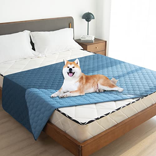 gogobunny 100% Double-Faced Waterproof Dog Bed Cover Pet Blanket Sofa Couch Furniture Protector for Kids Children Dog Cat, Reversible (82x102 Inch (Pack of 1), Dark Blue/Light Blue)