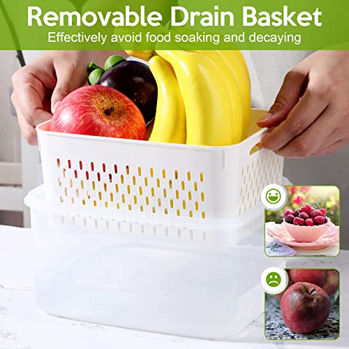 Potchen 6 Pieces Fruit Storage Containers for Fridge Produce Saver Containers with Drain Baskets Fridge Organizers with Airtight Lid Fruit Vegetable Storage Containers Organizer for Refrigerator