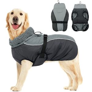 SUNFURA Dog Cold Weather Coat, Turtleneck Windproof Waterproof Dog Winter Jacket Outdoor Pet Vest with Warm Fleece Lined and Fur High Collar, Reflective Thick Dog Clothes for Small Medium Large Dogs