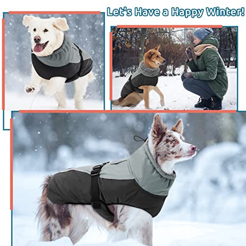 SUNFURA Dog Cold Weather Coat, Turtleneck Windproof Waterproof Dog Winter Jacket Outdoor Pet Vest with Warm Fleece Lined and Fur High Collar, Reflective Thick Dog Clothes for Small Medium Large Dogs