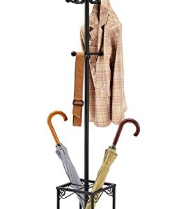 Hoctieon Coat Rack Freestanding,Entryway Coat Hanger Stand,Umbrella Holder,Hall Tree With 12 Hooks,Standing Coat Rack,Floor Standing Metal Umbrella Tree Stand, Black