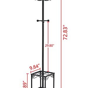 Hoctieon Coat Rack Freestanding,Entryway Coat Hanger Stand,Umbrella Holder,Hall Tree With 12 Hooks,Standing Coat Rack,Floor Standing Metal Umbrella Tree Stand, Black