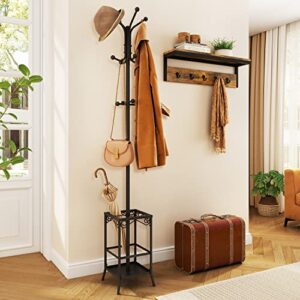 Hoctieon Coat Rack Freestanding,Entryway Coat Hanger Stand,Umbrella Holder,Hall Tree With 12 Hooks,Standing Coat Rack,Floor Standing Metal Umbrella Tree Stand, Black