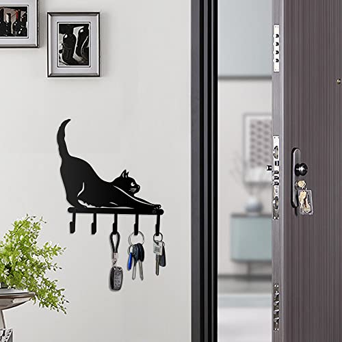 Kobjoy 2pcs Mini Metal Cat Home Décor, Heavy Duty Wall Hook, Small Key Holder for Wall, Coat Rack Wall Mount, Bedroom Hanging Hat Organizer, Kitchen Towel Hook, Black Funny Cat Gifts for Lovers