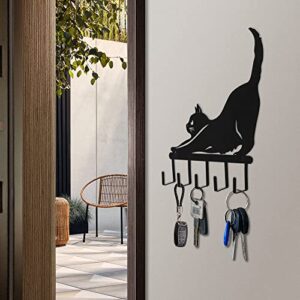 Kobjoy 2pcs Mini Metal Cat Home Décor, Heavy Duty Wall Hook, Small Key Holder for Wall, Coat Rack Wall Mount, Bedroom Hanging Hat Organizer, Kitchen Towel Hook, Black Funny Cat Gifts for Lovers