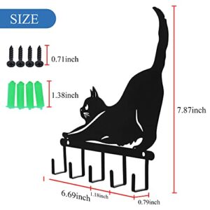 Kobjoy 2pcs Mini Metal Cat Home Décor, Heavy Duty Wall Hook, Small Key Holder for Wall, Coat Rack Wall Mount, Bedroom Hanging Hat Organizer, Kitchen Towel Hook, Black Funny Cat Gifts for Lovers