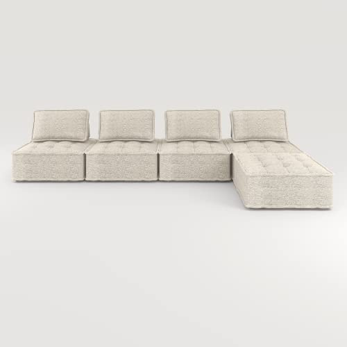 MUZZ L Shaped Modular Sectional Sofa, Convertible 5 Seater Sofa with Soft Oversized Seat, Free Combination Armless Sectional Sofa Couch for Living Room, Bedroom (Beige, 5PCS)