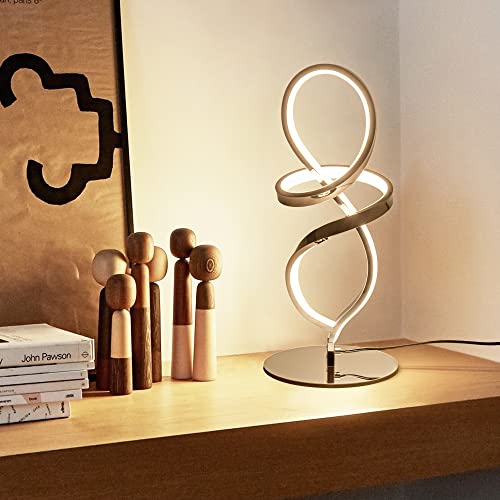 Mayful Modern Table Lamp, LED Spiral Lamp, Stepless Dimmable Bedside Lamp, Contemporary Nightstand Lamp, Chrome Desk Lamp for Bedroom Living Room Home Office, 12W