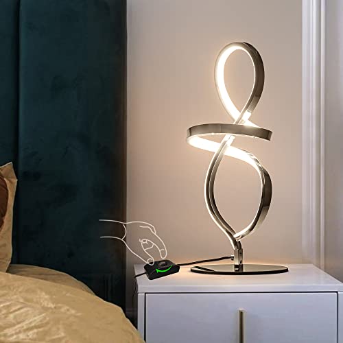 Mayful Modern Table Lamp, LED Spiral Lamp, Stepless Dimmable Bedside Lamp, Contemporary Nightstand Lamp, Chrome Desk Lamp for Bedroom Living Room Home Office, 12W