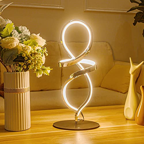 Mayful Modern Table Lamp, LED Spiral Lamp, Stepless Dimmable Bedside Lamp, Contemporary Nightstand Lamp, Chrome Desk Lamp for Bedroom Living Room Home Office, 12W