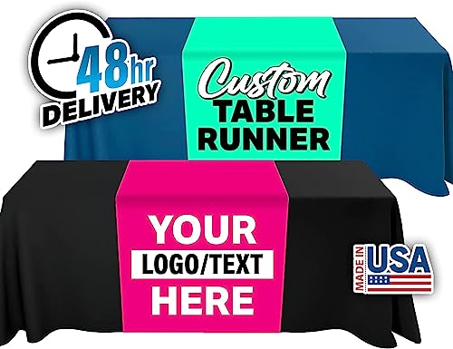 Custom Table Runner Cover with Logo Text Personalized Customizable for Business Vendor Trade Show Shop (24x72)