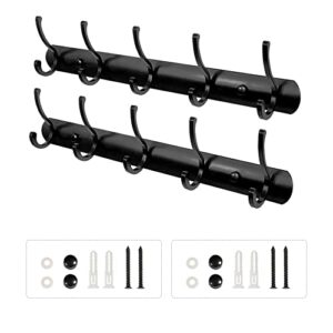 lijcc 2 pcs multifunction heavy duty 5 coat hooks mounted coat hanger rail wall hooks wall coat hanger coat rack for living roon bathroom and so on,black