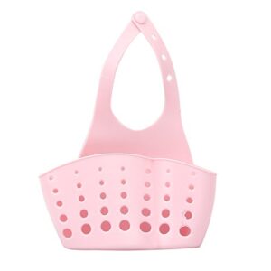 Adjustable Sink Sponge Holder 2 Bags Holes Tap Hanging Strainer Organizer Faucet Storage Basket Drain Rack Useful and Practical (Pink, One Size)