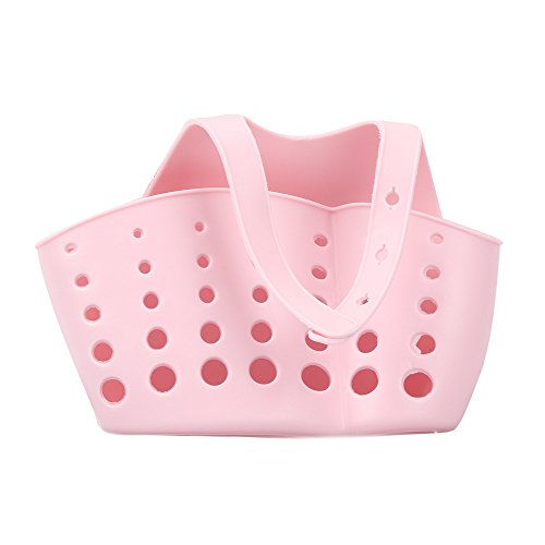 Adjustable Sink Sponge Holder 2 Bags Holes Tap Hanging Strainer Organizer Faucet Storage Basket Drain Rack Useful and Practical (Pink, One Size)