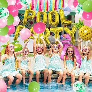 Pool Party Decorations for Girls Kids Birthday Summer Beach Party Decorations Pool Party Favors Supplies Summer Birthday Party Decorations Tropical Luau Hawaiian Party for Boys Pool Party Balloons