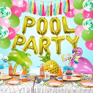 Pool Party Decorations for Girls Kids Birthday Summer Beach Party Decorations Pool Party Favors Supplies Summer Birthday Party Decorations Tropical Luau Hawaiian Party for Boys Pool Party Balloons