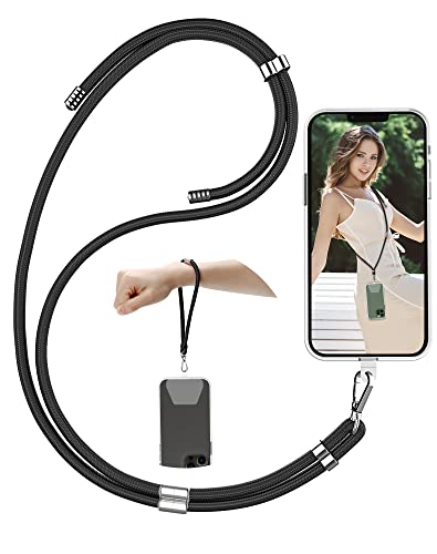 SHANSHUI Cell Phone Lanyard, Universal Detachable Crossbody Lanyard,Necklace Lanyard & Wrist Strap with Phone Patch for All Smartphones - Black