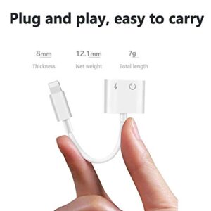 [2 in 1] Headphone Adapter for iPhone,3.5mm Jack Dongle Aux Audio Charger Splitter,Compatible with iPhone13/12/SE/XR/XS/X/8/8Plus/7/7 Plus Audio Earphone Adaptor Support All iOS System，White