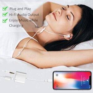 [2 in 1] Headphone Adapter for iPhone,3.5mm Jack Dongle Aux Audio Charger Splitter,Compatible with iPhone13/12/SE/XR/XS/X/8/8Plus/7/7 Plus Audio Earphone Adaptor Support All iOS System，White