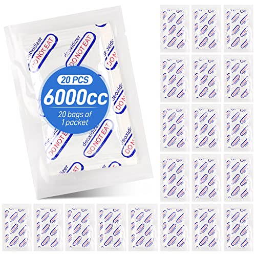 VXYW 20 Packets 6000cc Individually Wrapped Oxygen Absorbers for Long-term Food Storage Large Food Grade O2 Absorbers for Gallon Mylar Bags Glass Jars