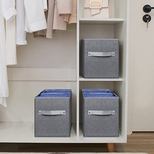 SLEEPING LAMB Medium Fabric Storage Baskets for Shelves Organizing Collapsible Storage Bins for Closet Storage Baskets Wardrobe Clothes Organizer, 3 Packs (Grey)