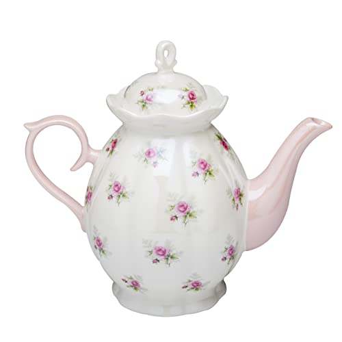 Gracie China by Coastline Imports Petite Rose Luster Pink Porcelain Teapot 34-Ounce, White Pink (35525-1)